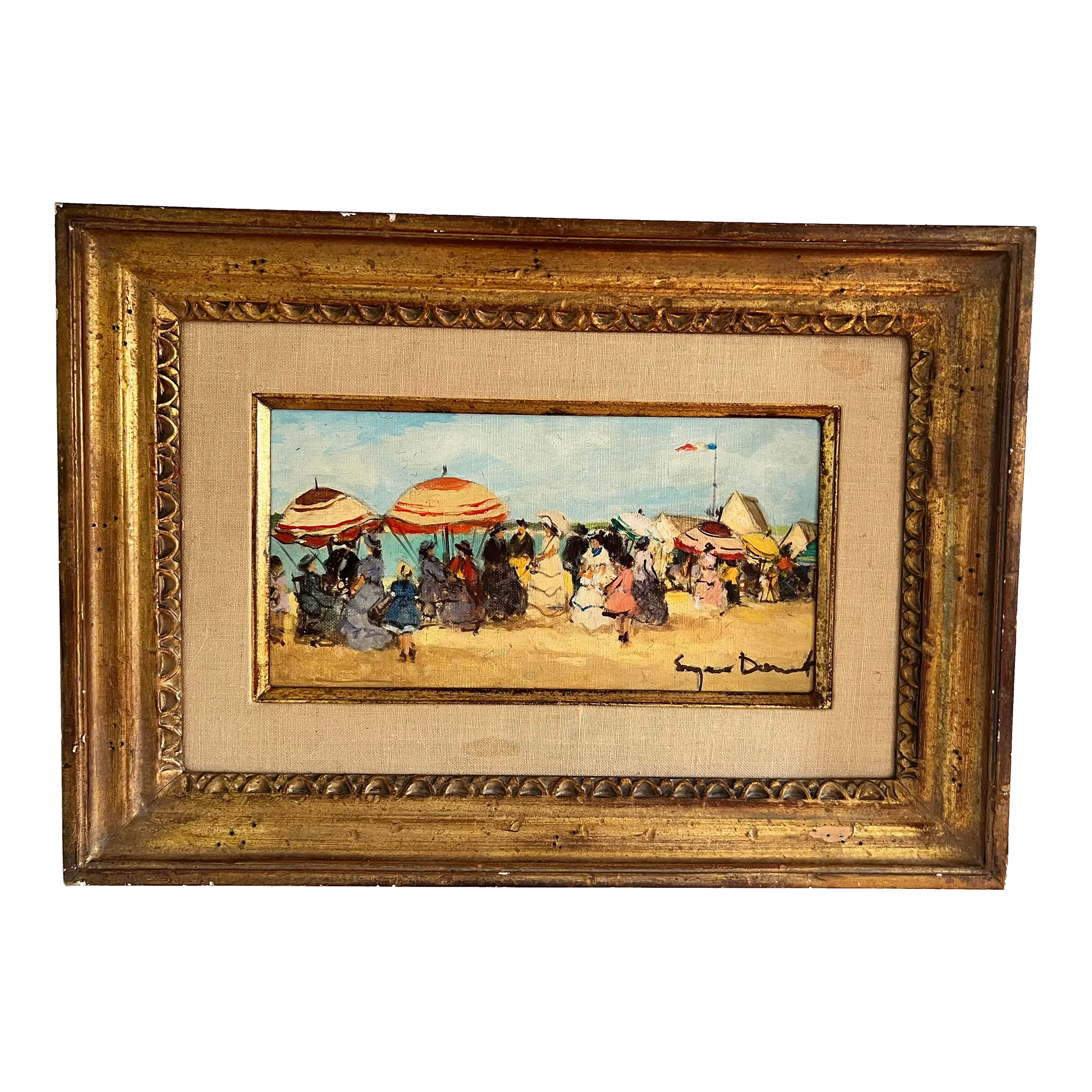 1940s Suzanne Demarest French Oil Painting on Canvas Beach Scene With ...