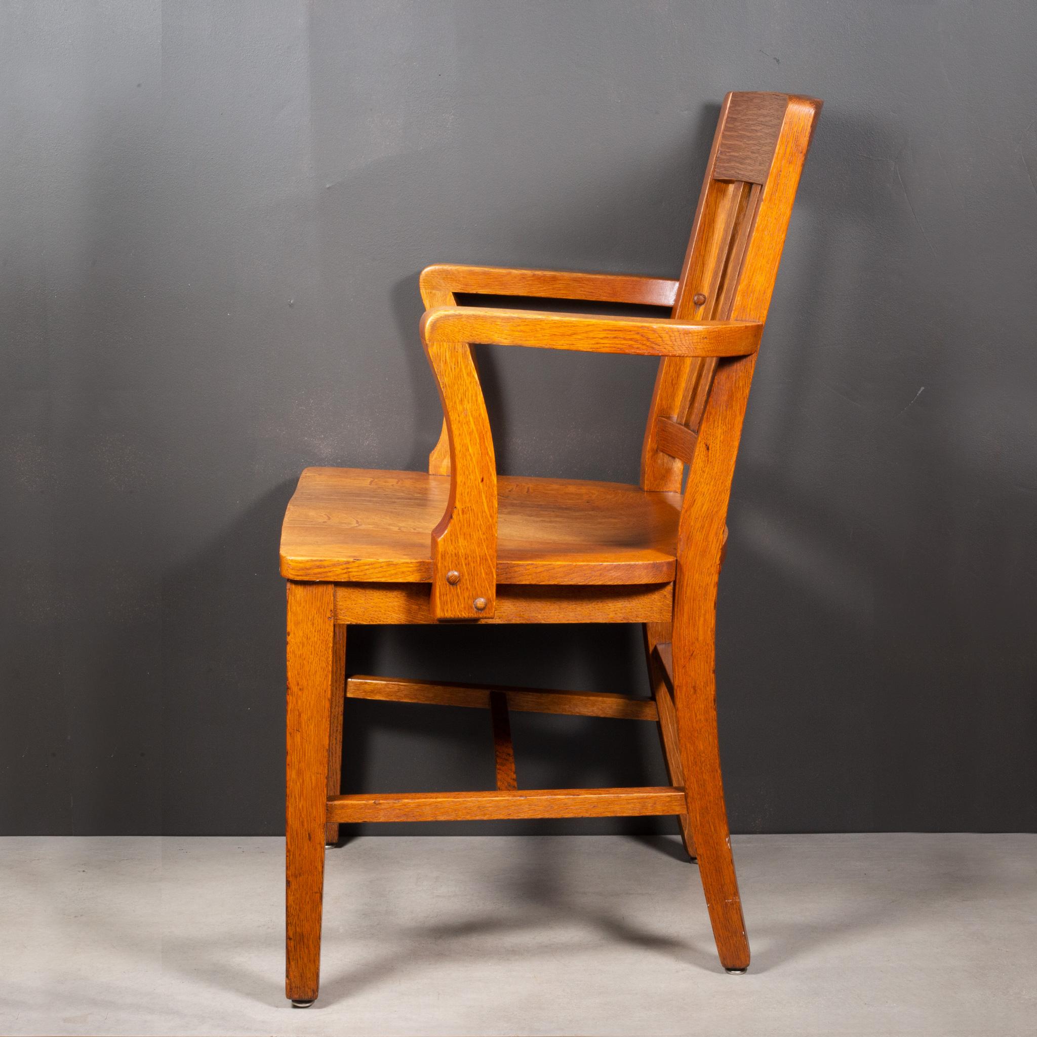 Antique Solid Oak Library Chair C.1930 1950