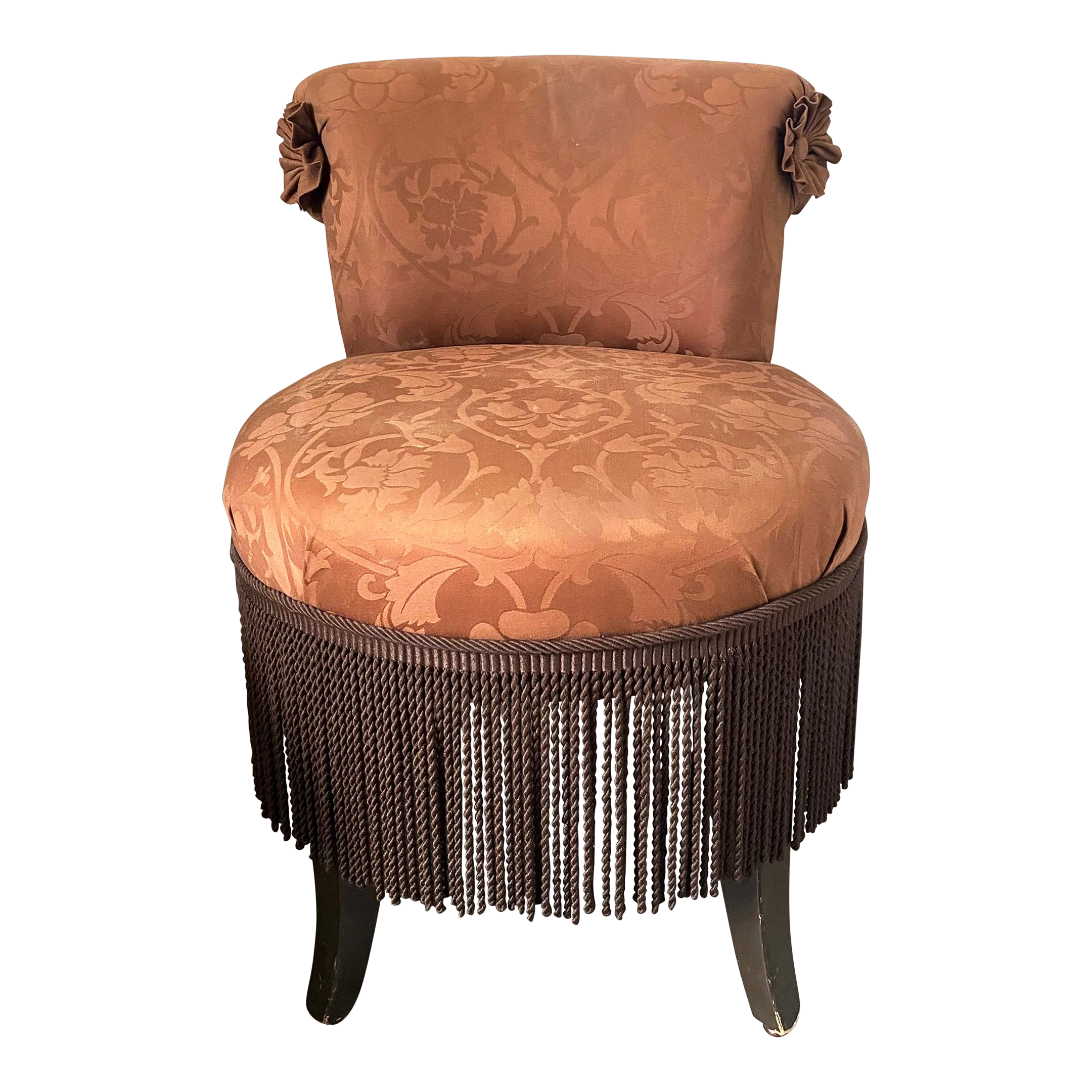 1990s Vintage Vanity Stool Desk Chair With Fringe | Chairish