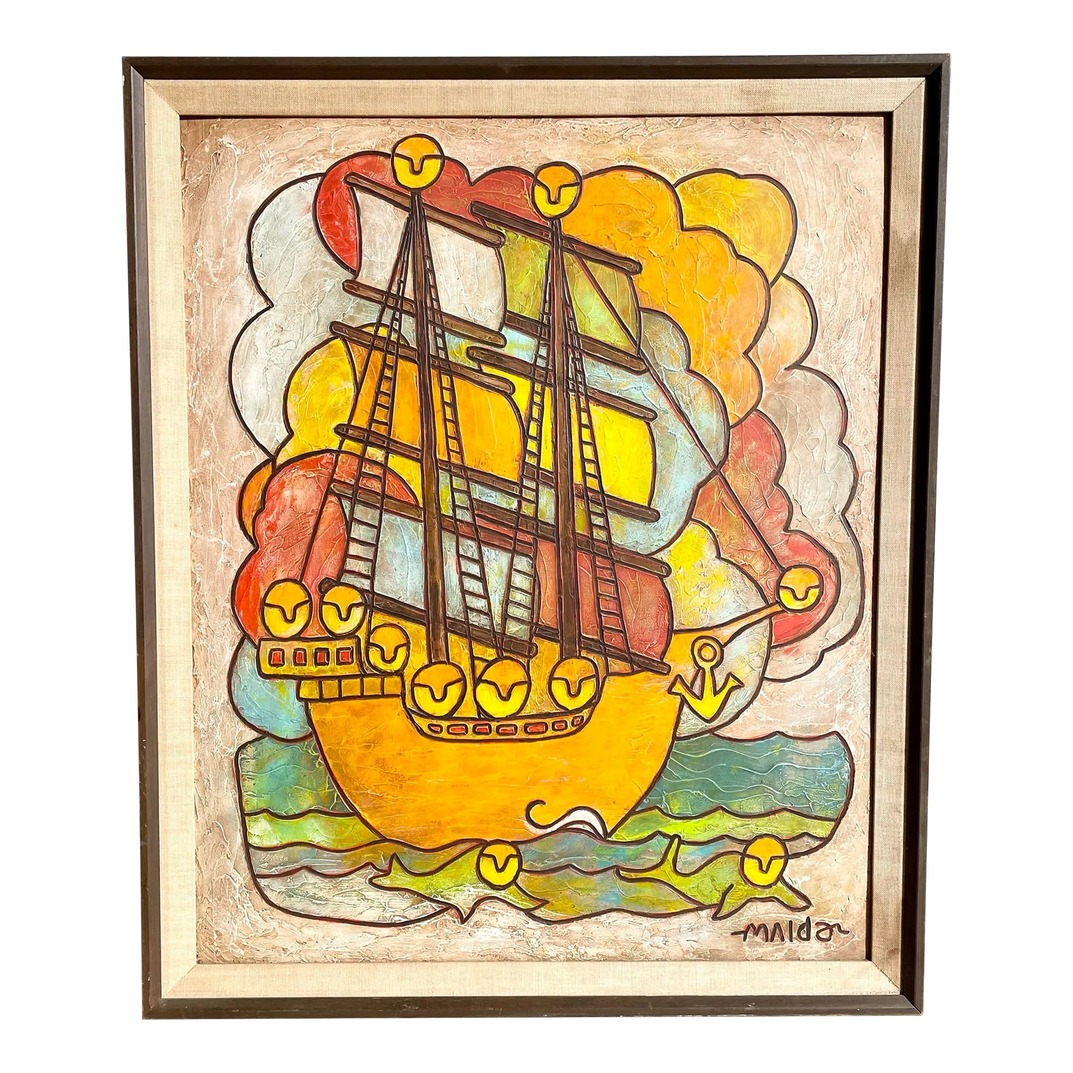 Mid Century Modern Framed Acrylic Painting by Oregon Artist Robert ...