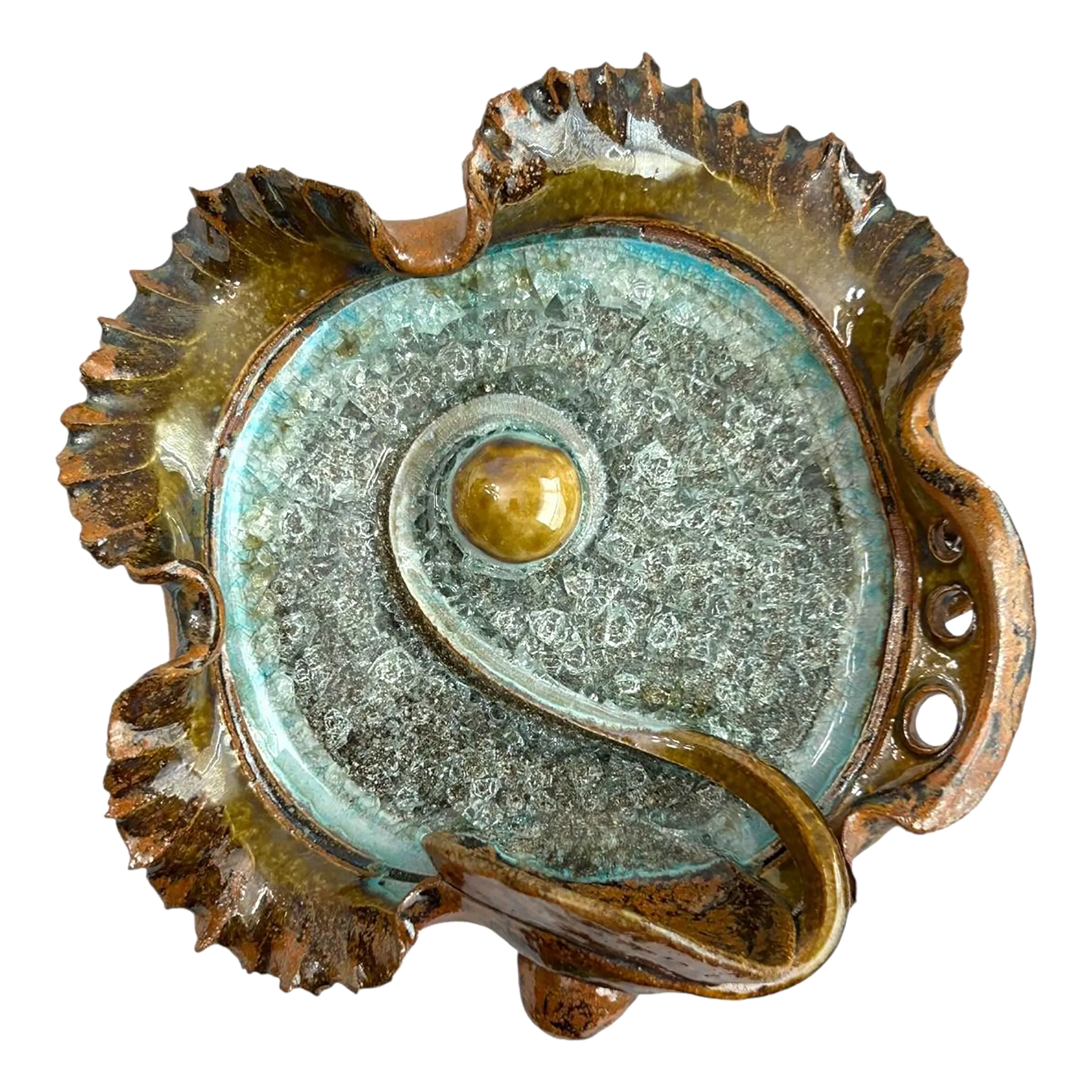 1980s Vintage John Cheer Studio Clay Pottery Glass Fused Glazed Wall ...