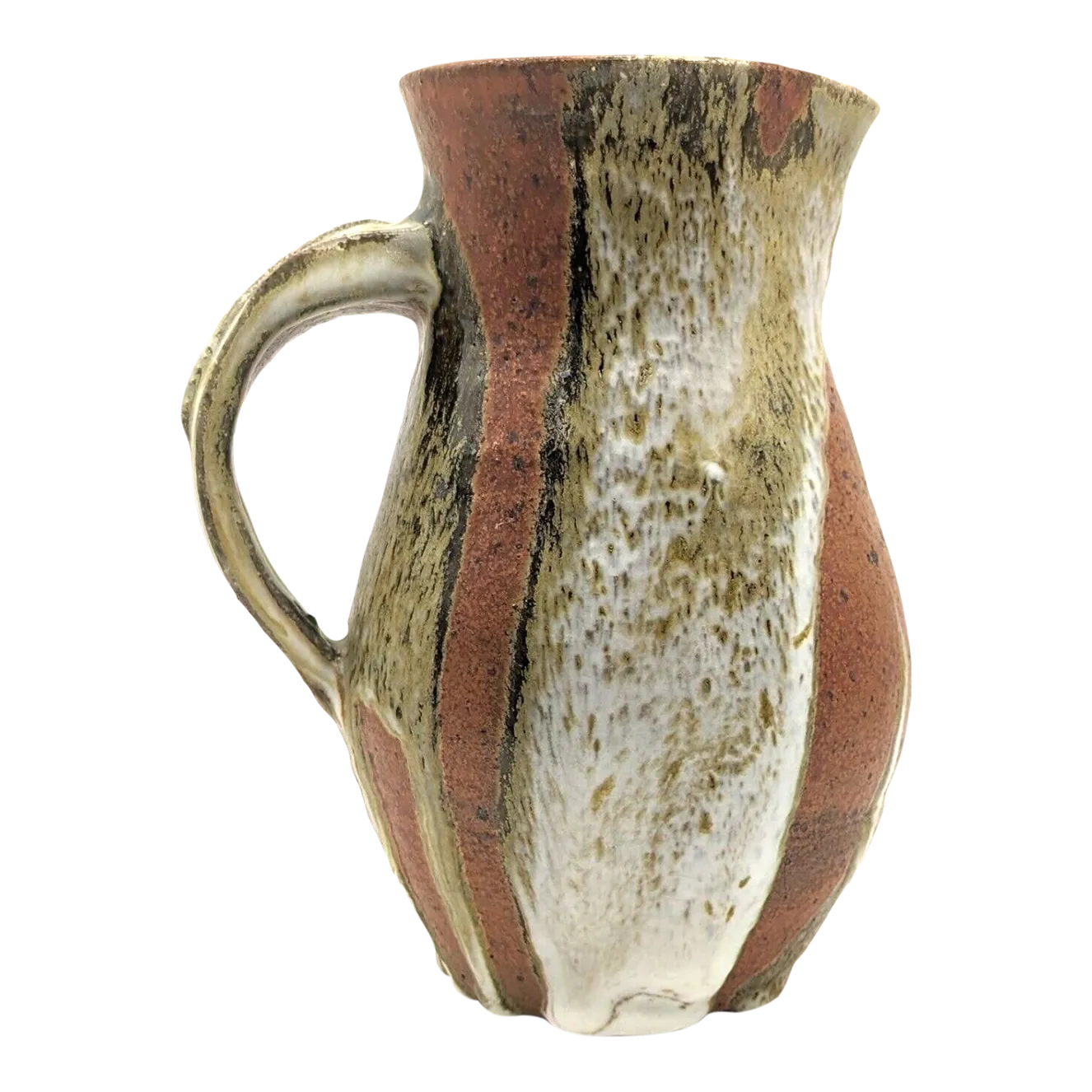 Mid Century Studio Pottery Pitcher With Rust Olive and White Glaze ...