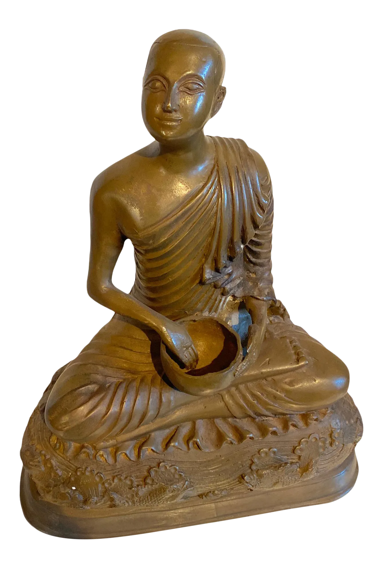Mid 20th Century Painted Bronze Sculpture Burmese Buddhist Monk Statue ...