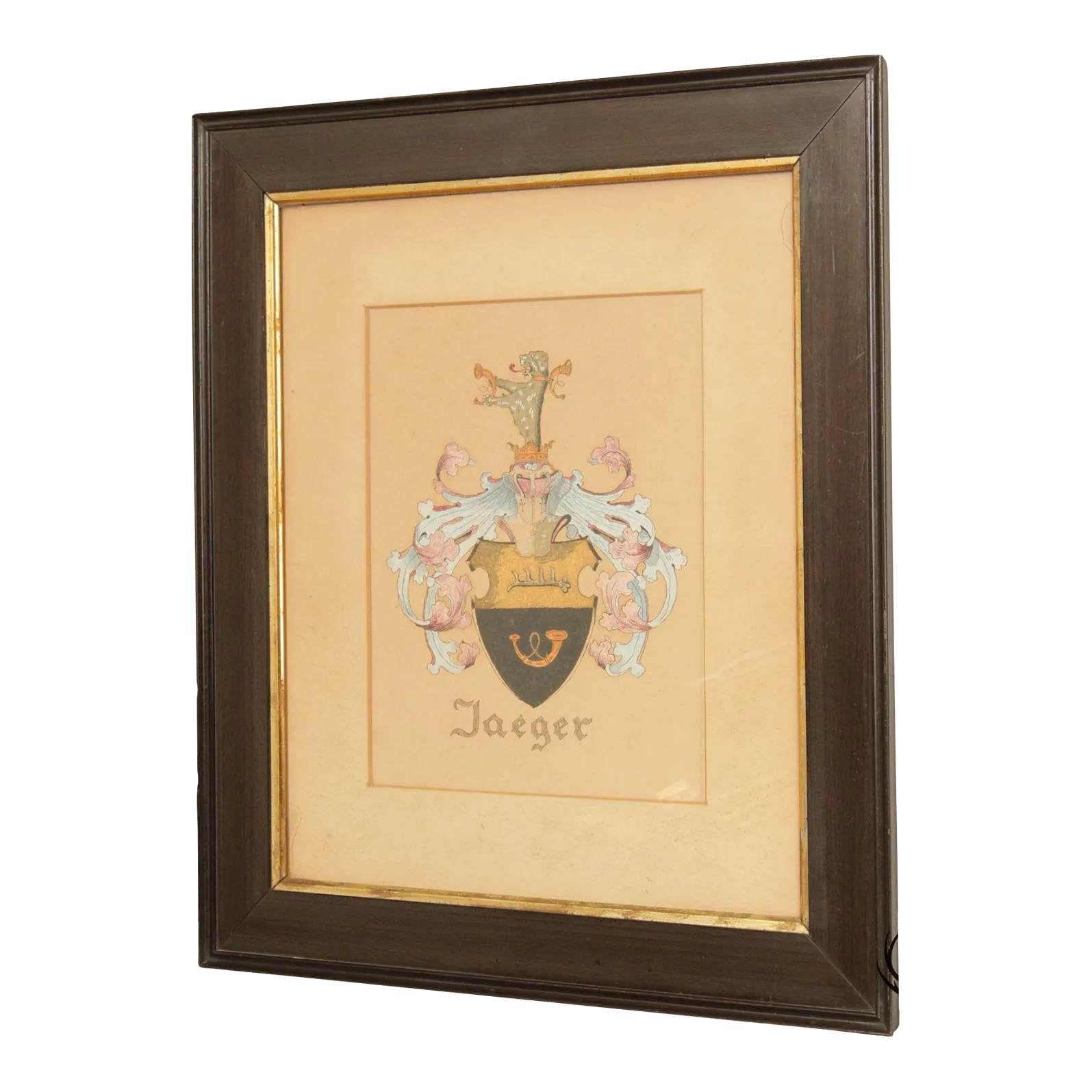 Vintage German 'Jaeger' Coat of Arms Crest, Custom Framed | Chairish