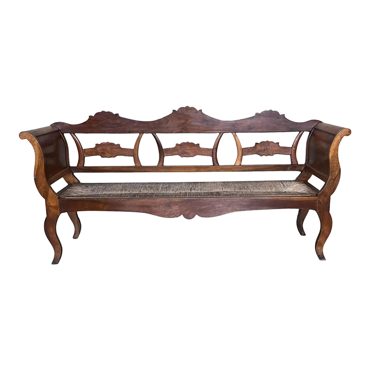 20th Century Catalan Bench in Walnut With Caned Seat | Chairish