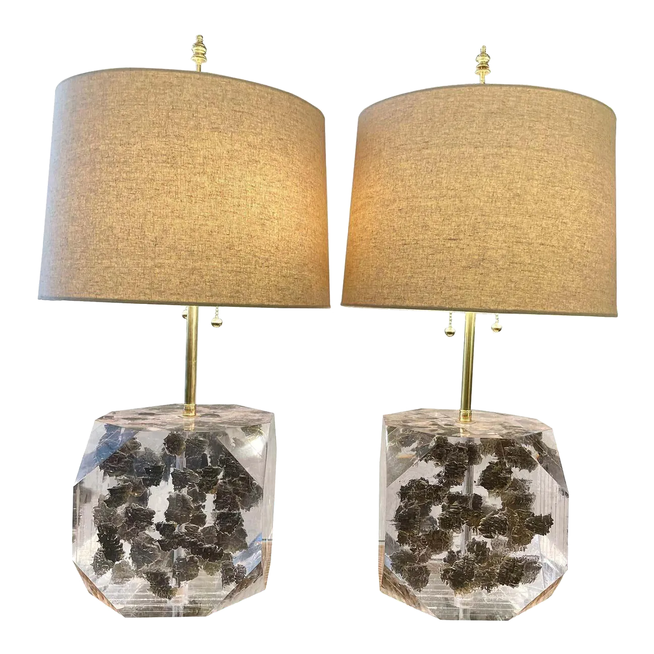 Lucite Layered Hexagonal Block Lamps by Freda Koblick - A Pair | Chairish