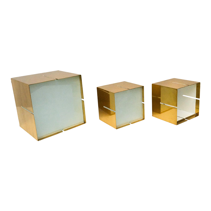 Set of Three Heavy Brass Mid-Century Modern Cube Ceiling Light Fixtures ...