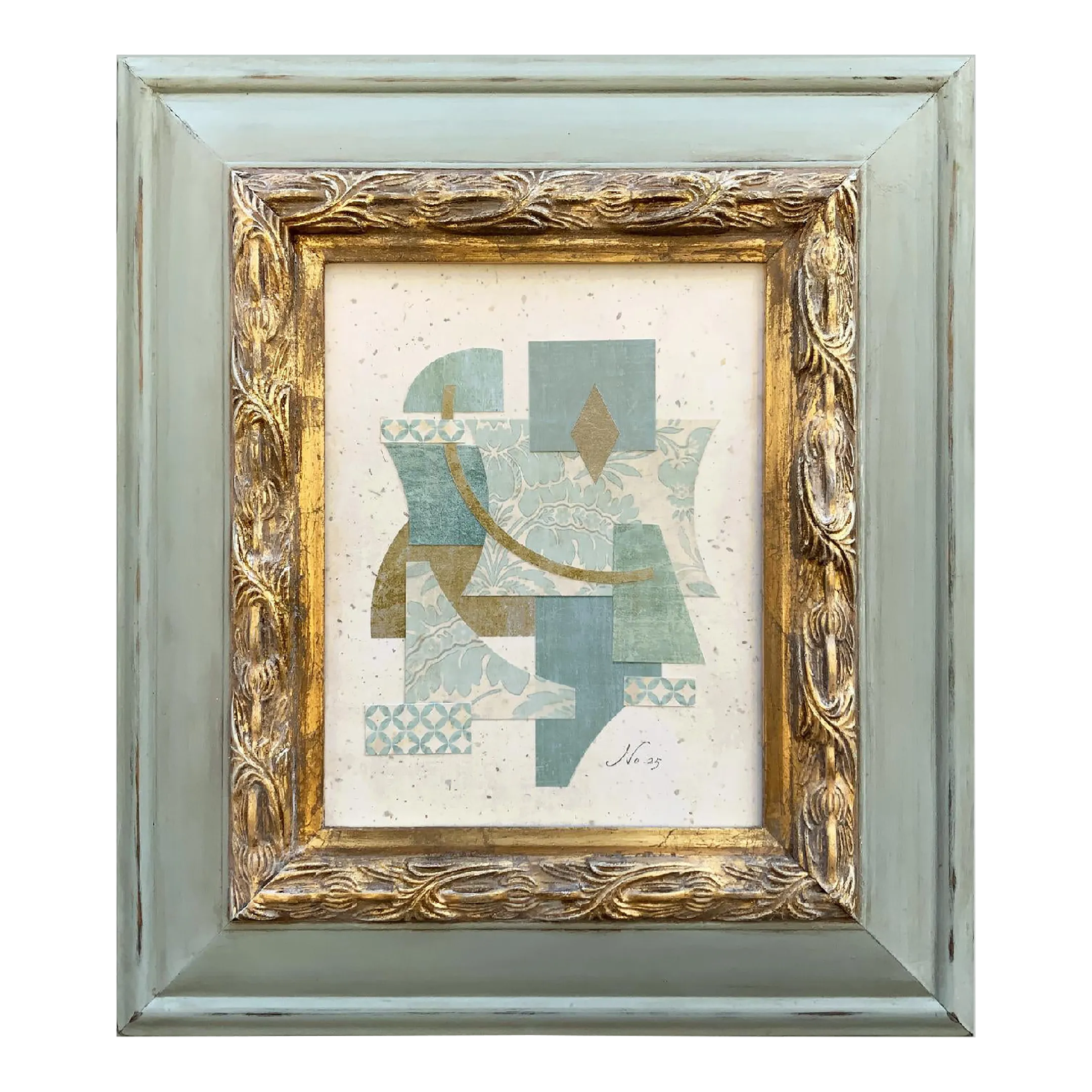 Soft Blue Abstract Collage in Vintage Frame | Chairish