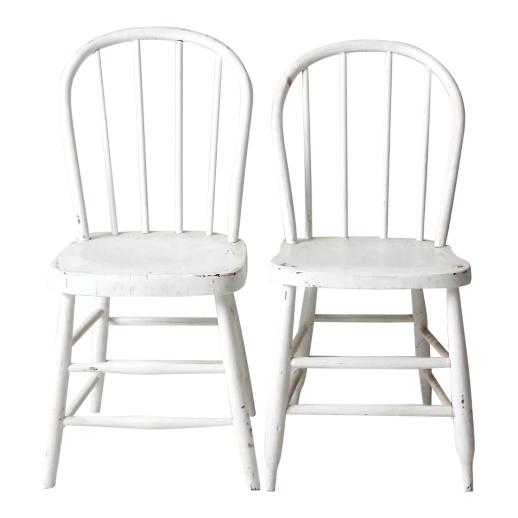 Antique White Spindle Back Chairs Pair | Chairish