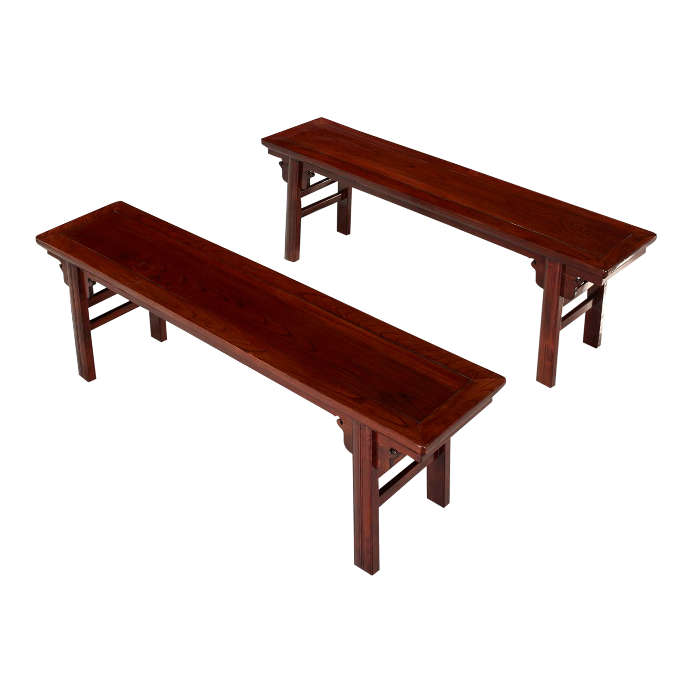 19th Century Ming Style Hardwood Long Benches With Cloud Spandrels - a ...