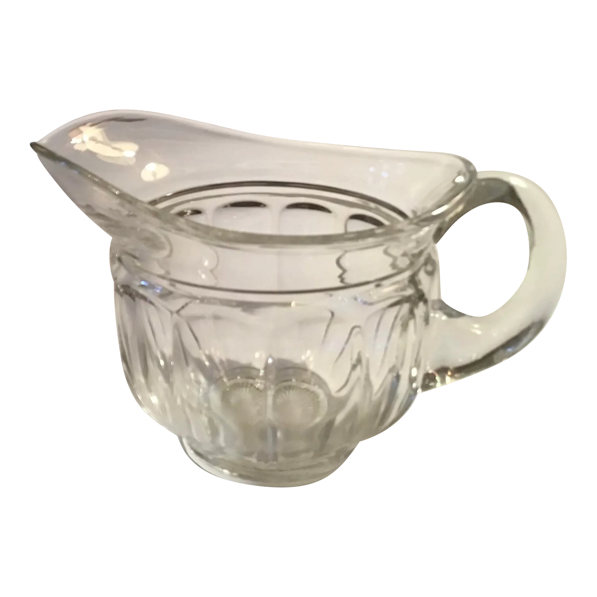1930s Classic Round Heavy Glass Serving Pitcher Fluted Sides Star Burst ...