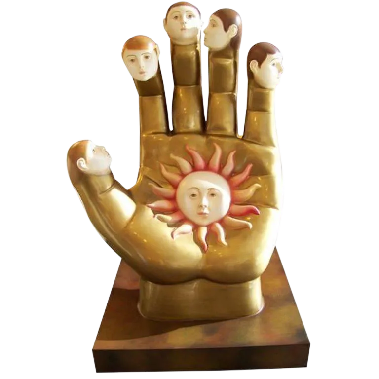 Signed Sergio Bustamante Ceramic Hand With Faces | Chairish