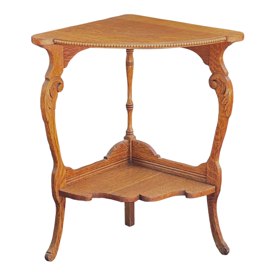 Victorian Tiger Oak Corner Table | Chairish