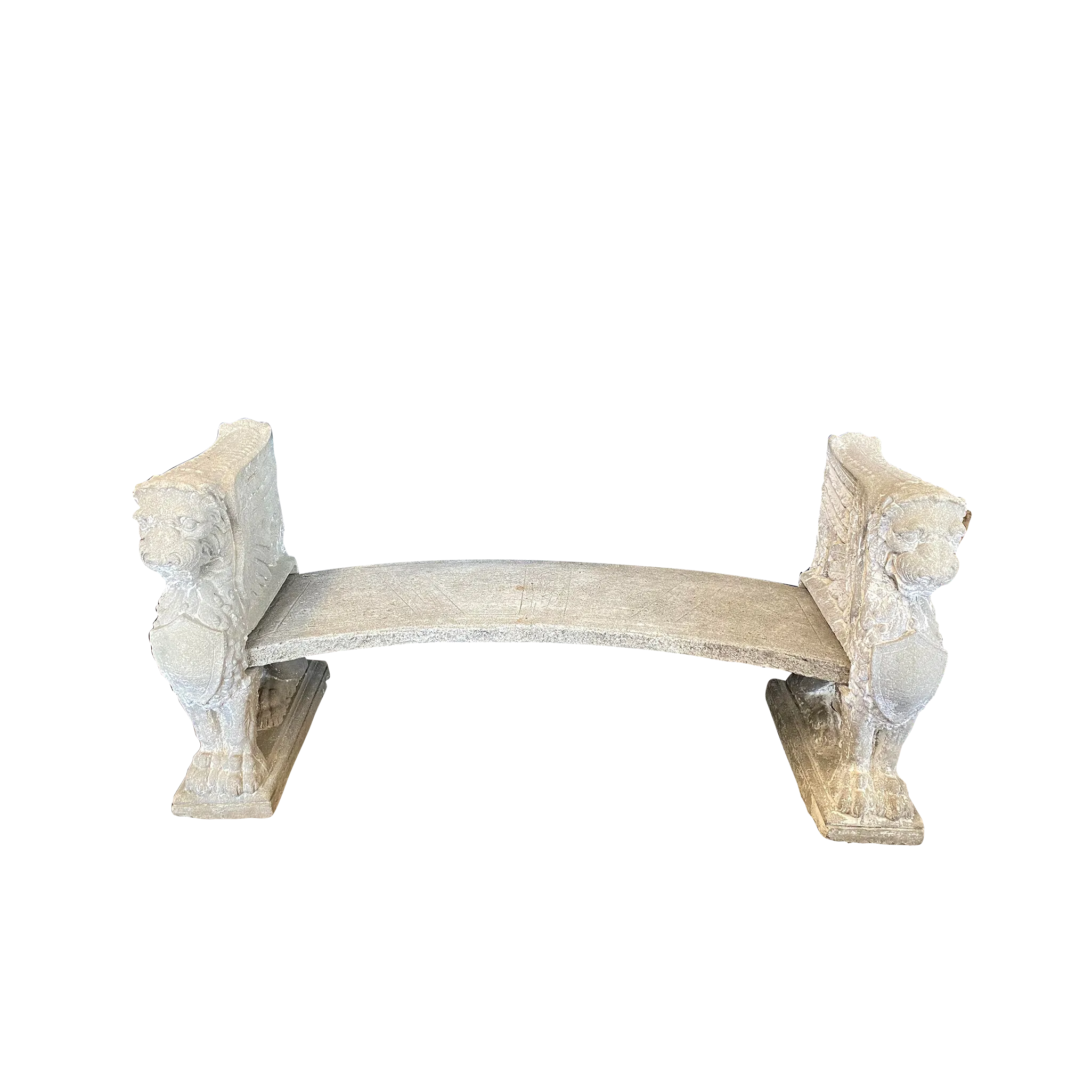 Carved Concrete Garden Bench Featuring Mythical Winged Lions | Chairish