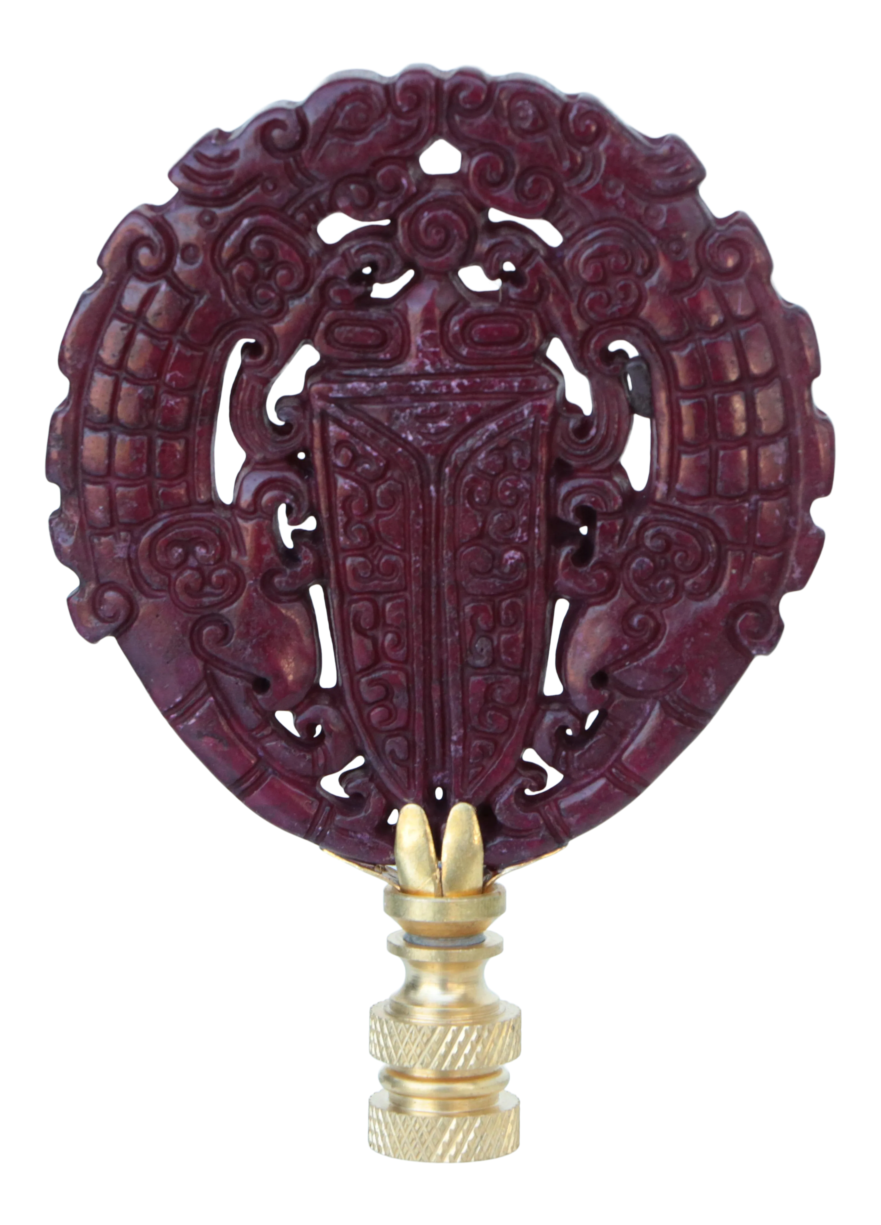 Cicada Carved Stone Lamp Finial on Brass | Chairish