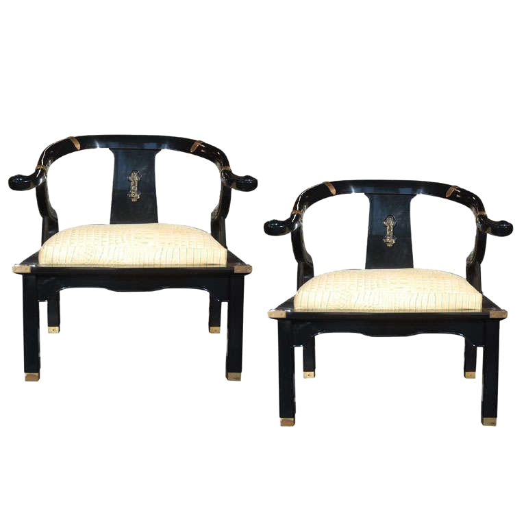 Pair of Hollywood Regency Armchairs in the Style of James Mont | Chairish