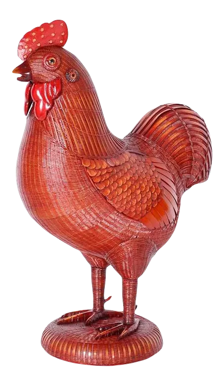 1960s Red Chinese Bamboo Wicker Rooster | Chairish