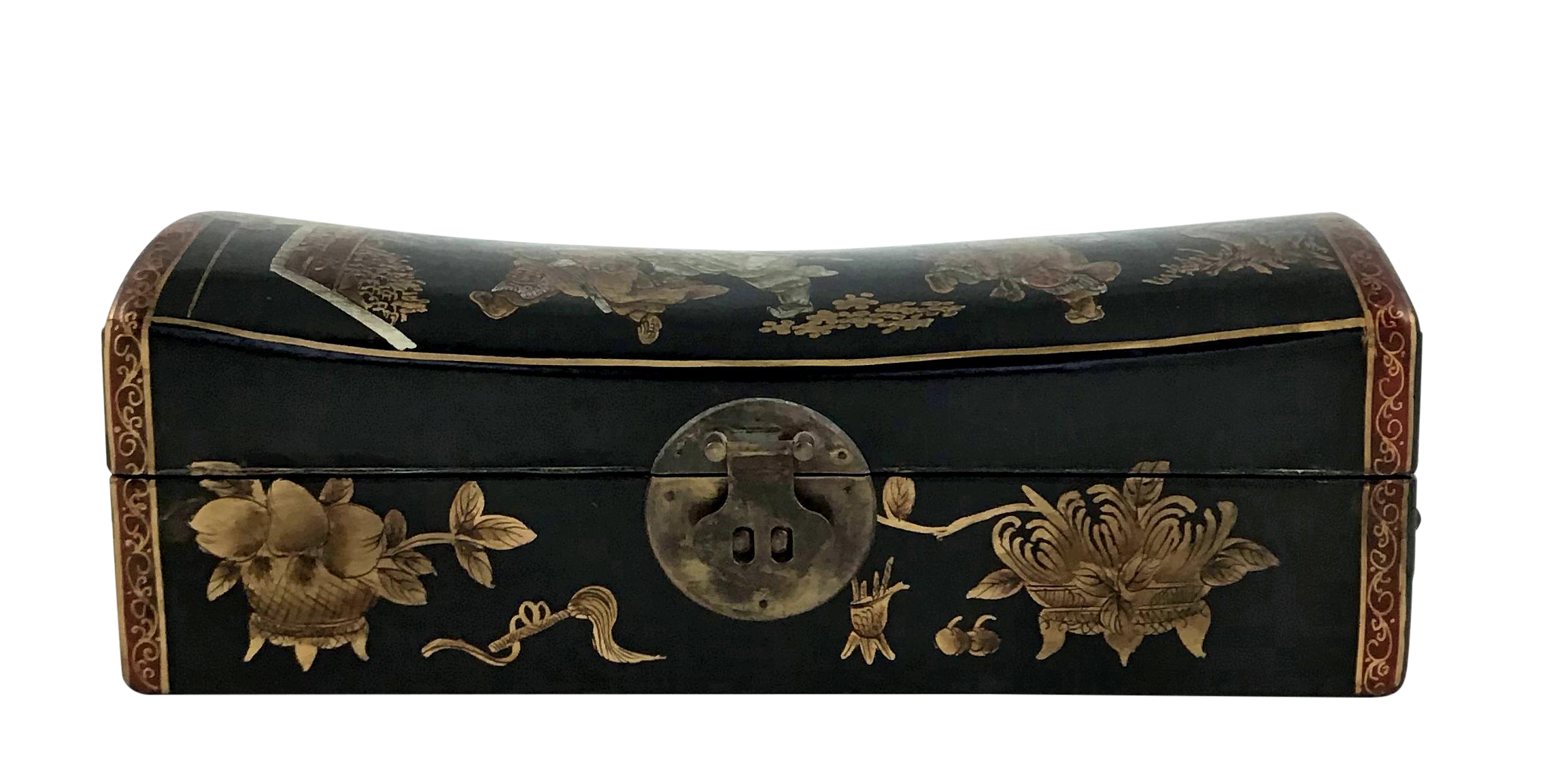 1910s Chinese Leather Money Box Pillow | Chairish