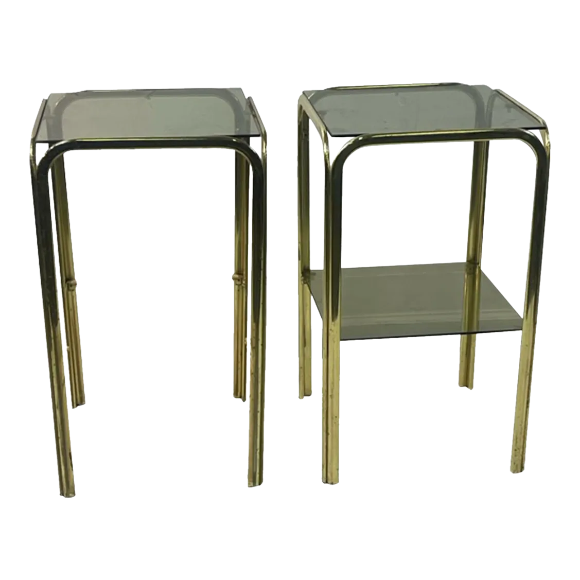 1970s Modernist Gold Tubular Double Tier Side Tables - A Pair | Chairish
