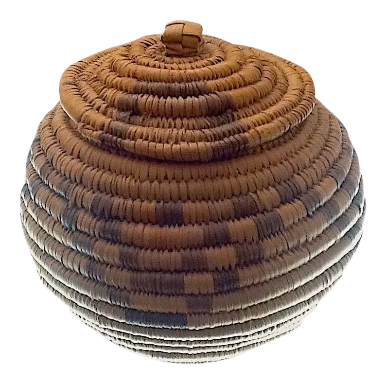 Mid-20th Century Zulu Ukhamba Basket With Lid 5" H | Chairish