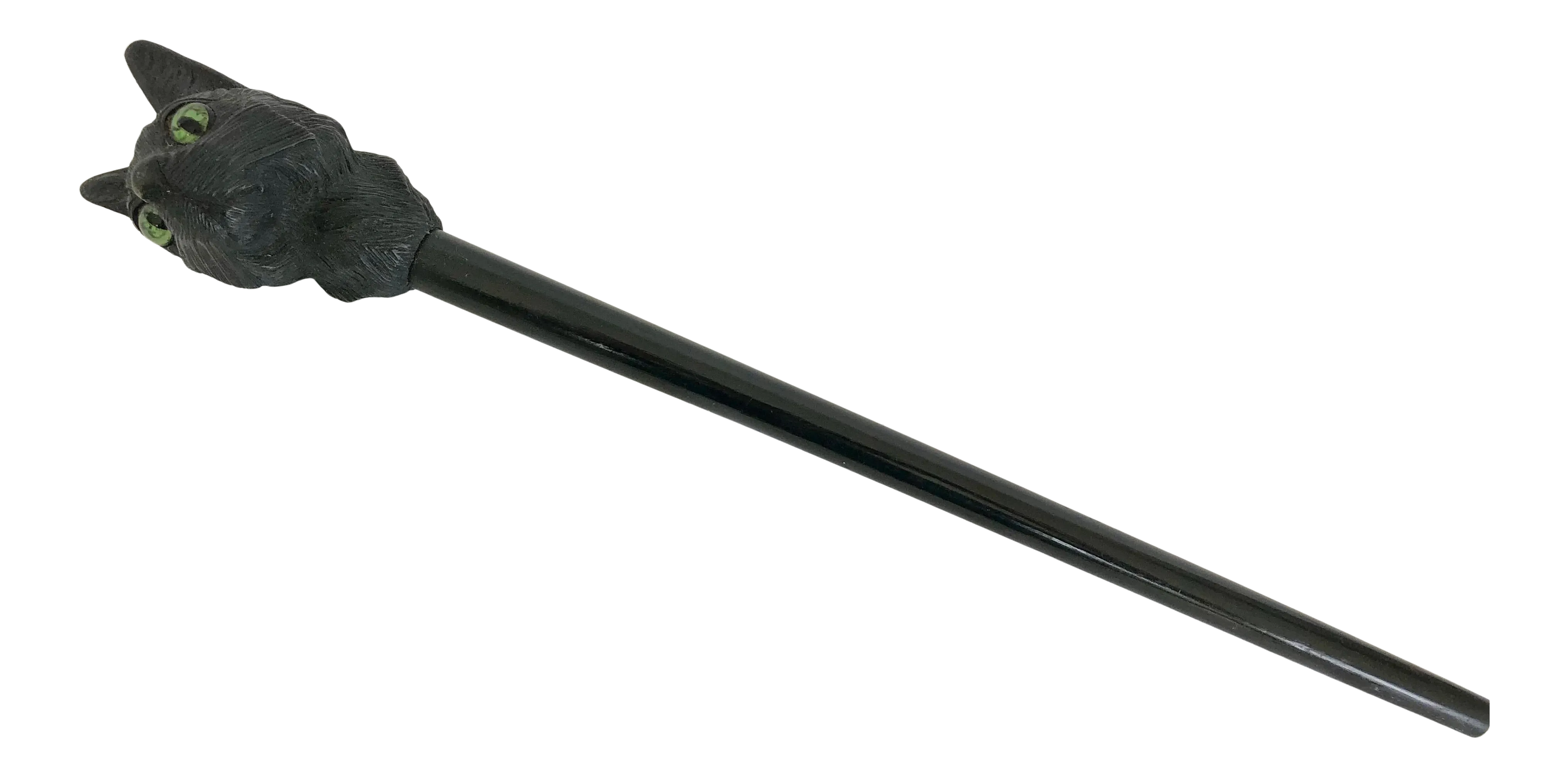 Early 20th Century Parasol Handle With Carved Black Cat Head With Green ...