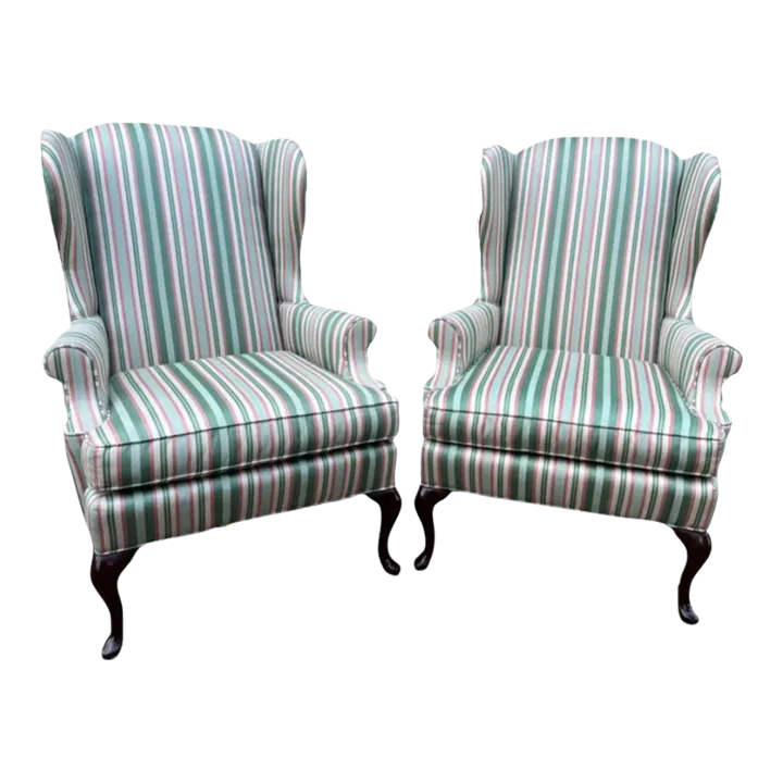 Pair of Vintage Queen Anne Style Wingback Armchairs by Pearson ...