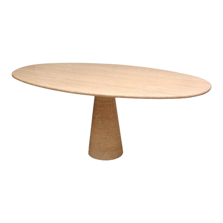 1970s Vintage Italian Angelo Mangiarotti Travertine Marble Oval Dining ...