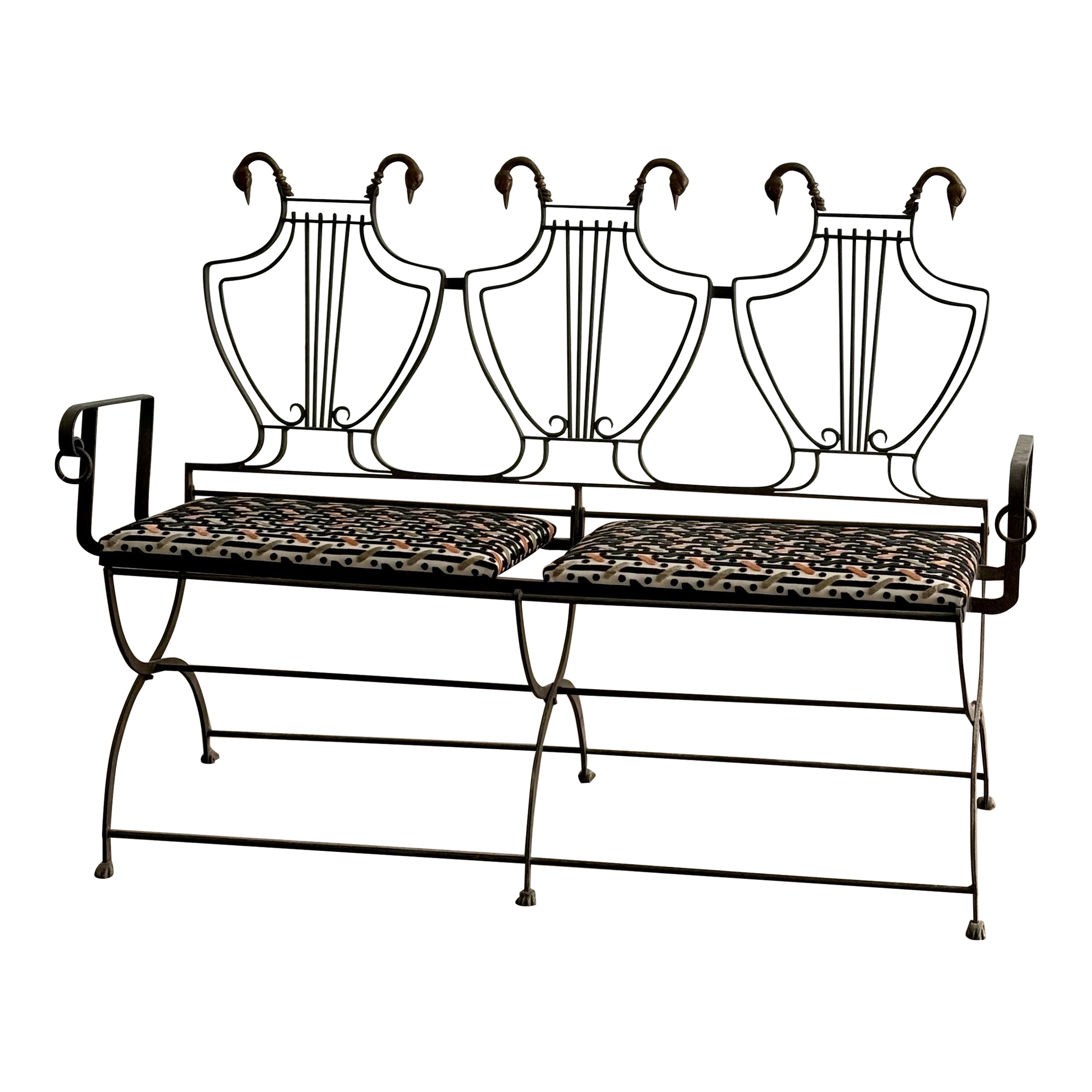 1950s Maison Jansen Style Iron Lyre-Back Bench/Settee | Chairish
