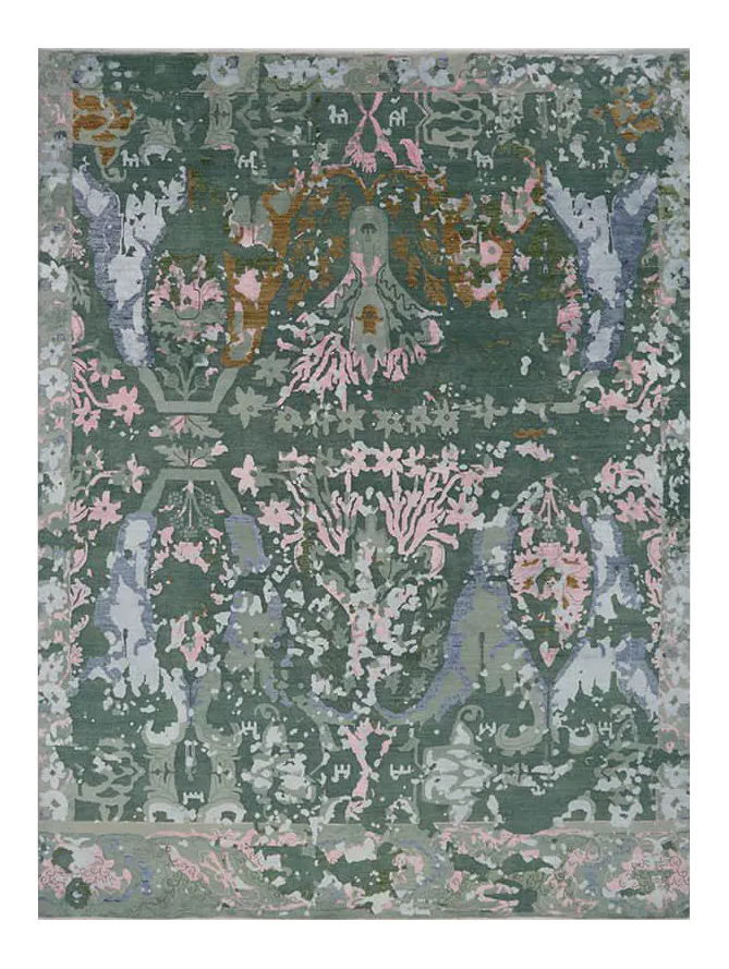 Handwoven Modern Ikat Green/Pink Area Rug 9'1" X 12'3" | Chairish
