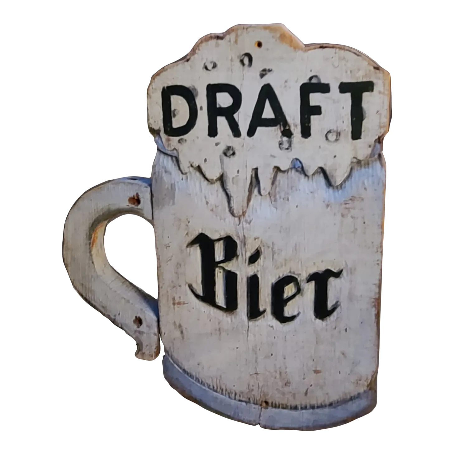 Vintage 1950s Carved and Painted Wooden Draft Beer Sign | Chairish