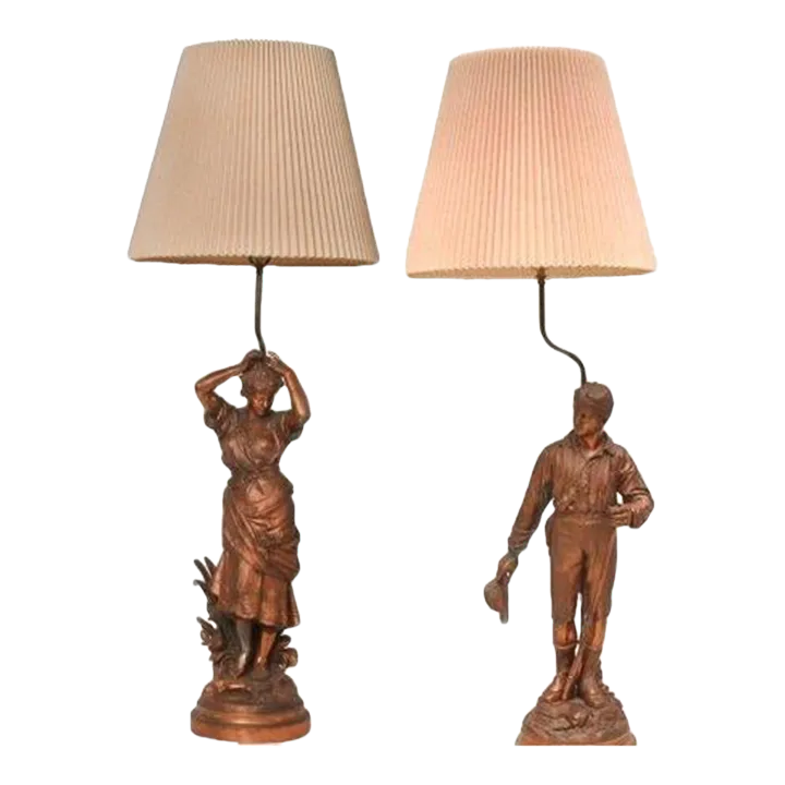 Vintage French Auguste Moreau Bronze Sculpture Table Lamps - A Pair ...