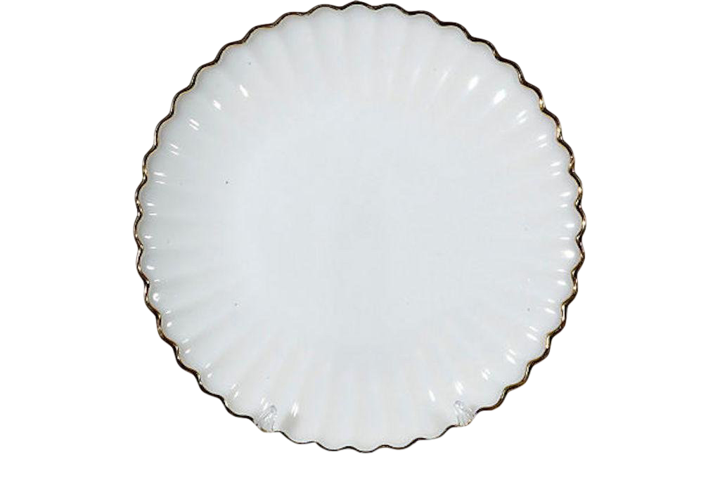 1960s Gilt-Rim White Glass Serving Plate | Chairish