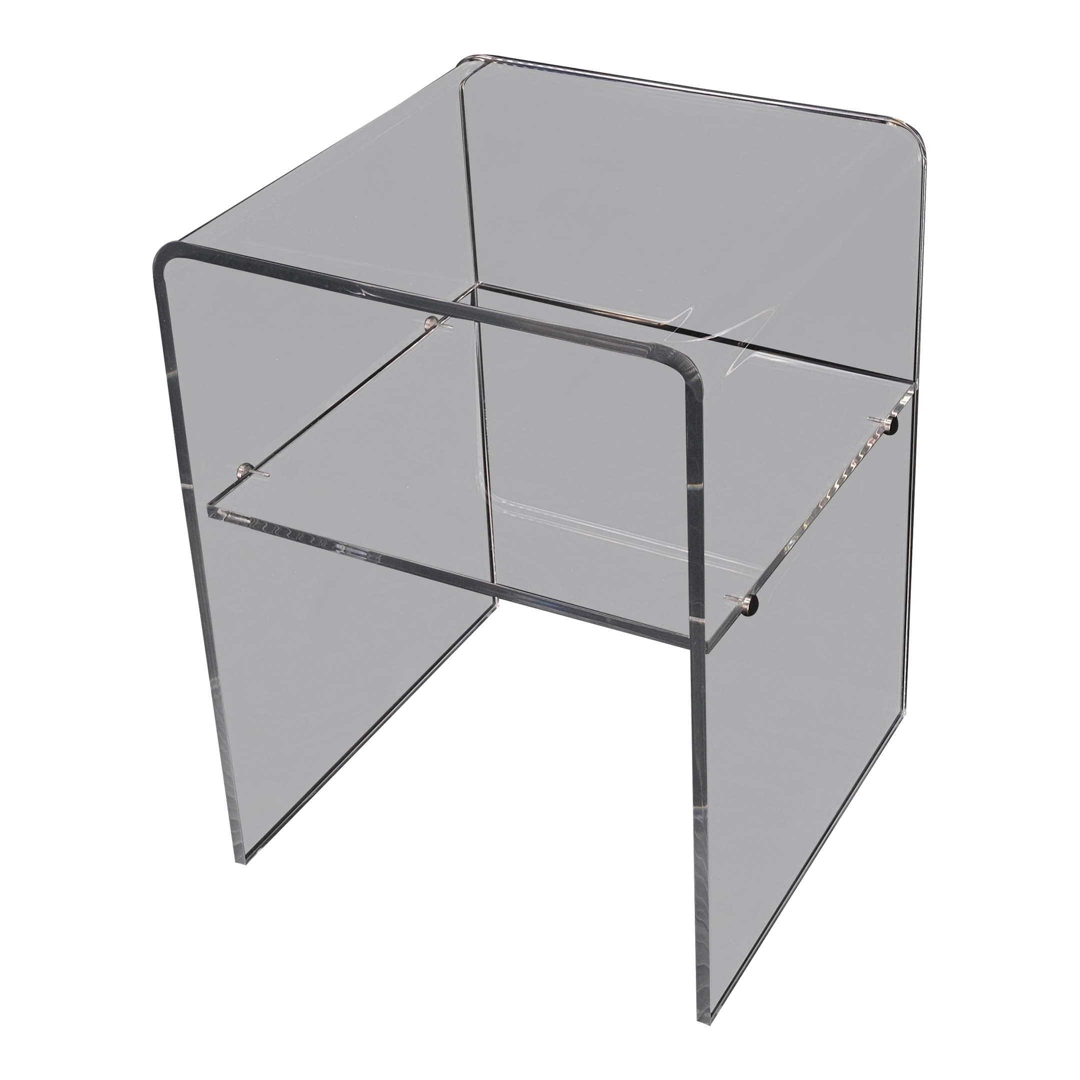 Bent Lucite Two Tierr Square Side Table Stand Mid Century Modern | Chairish