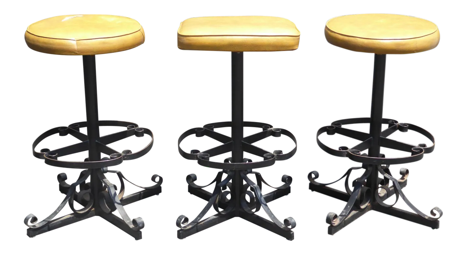 Set of Three Vintage Iron Spanish Style Gold Bar Stools Mid Century ...