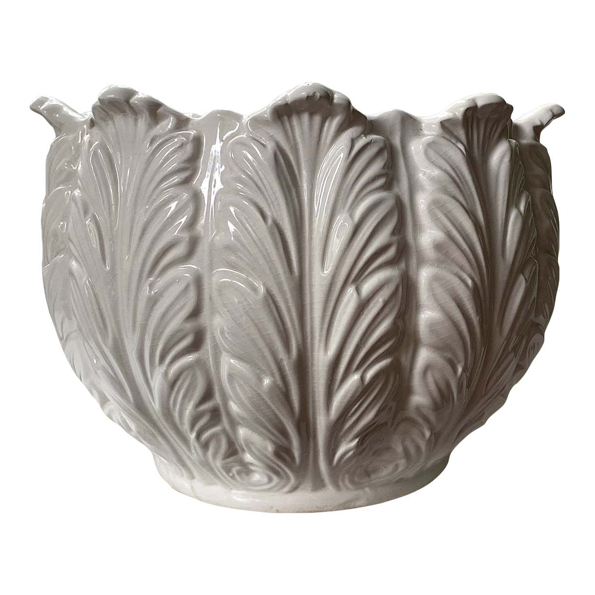 1960s Large White Ceramic Serge Roche Acanthus Leaf Planter Cache Pot ...