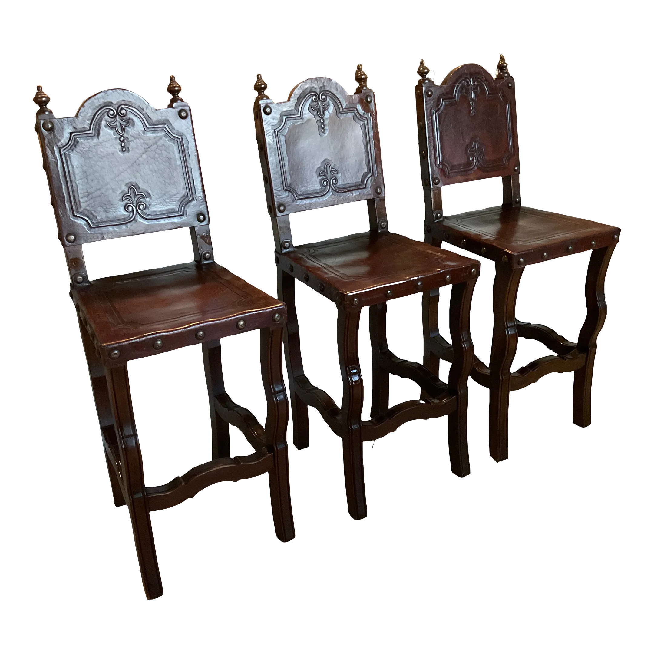 1970s Vintage Spanish Colonial Bar Stools Hand Tooled Leather Seats and ...