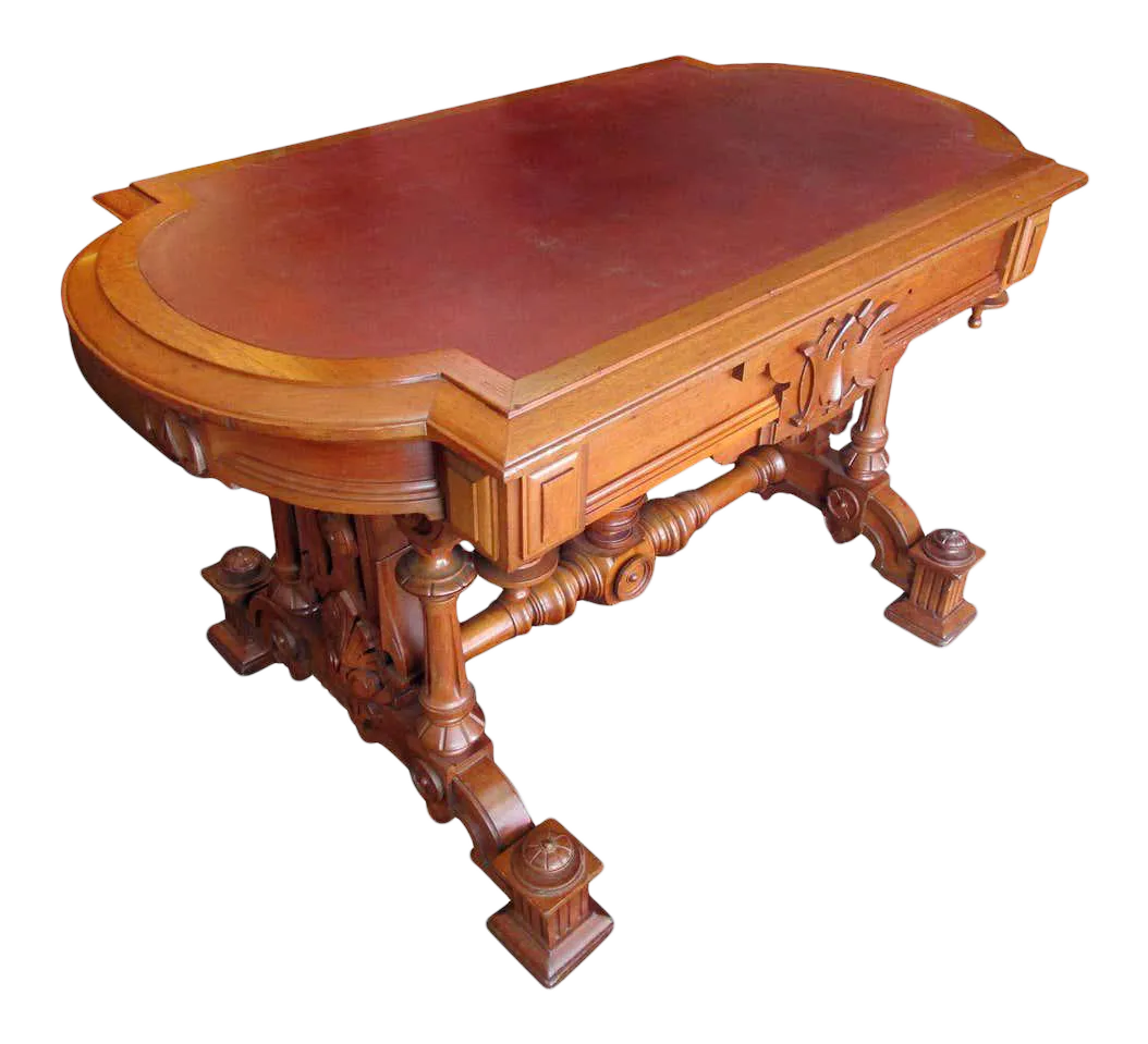 19th Century Renaissance Revival Desk Library Table | Chairish