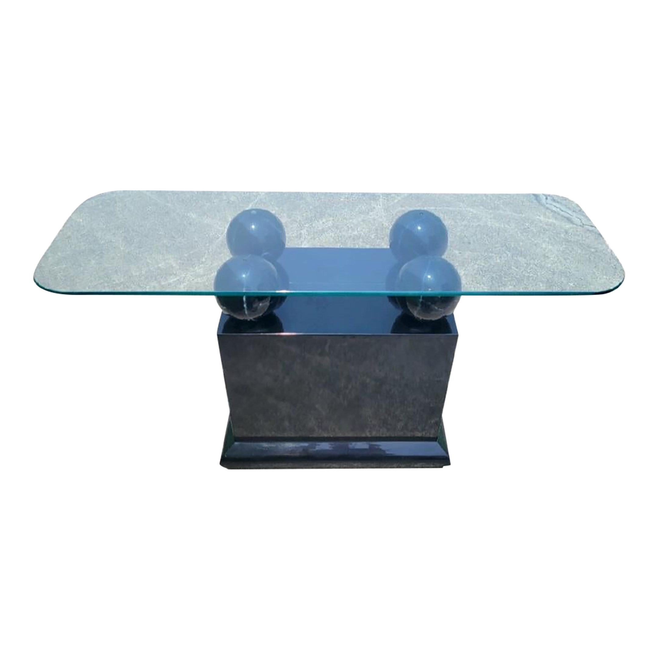 Vintage Post Modern Black Lacquer Sphere Glass Top Karl Springer Style ...