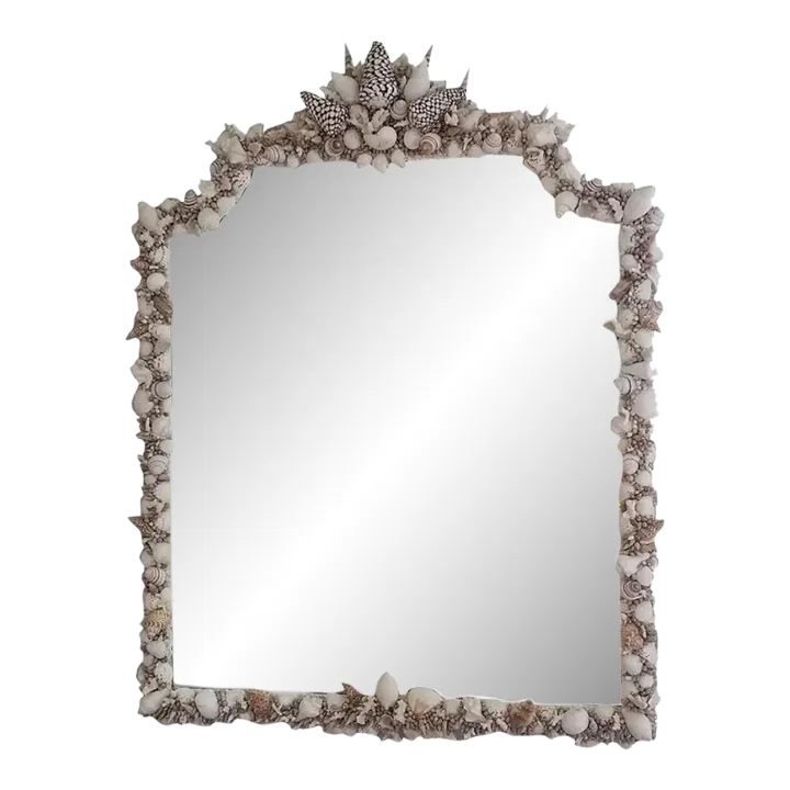 Handmade Natural Sea Shell Encrusted Wall Mirror | Chairish