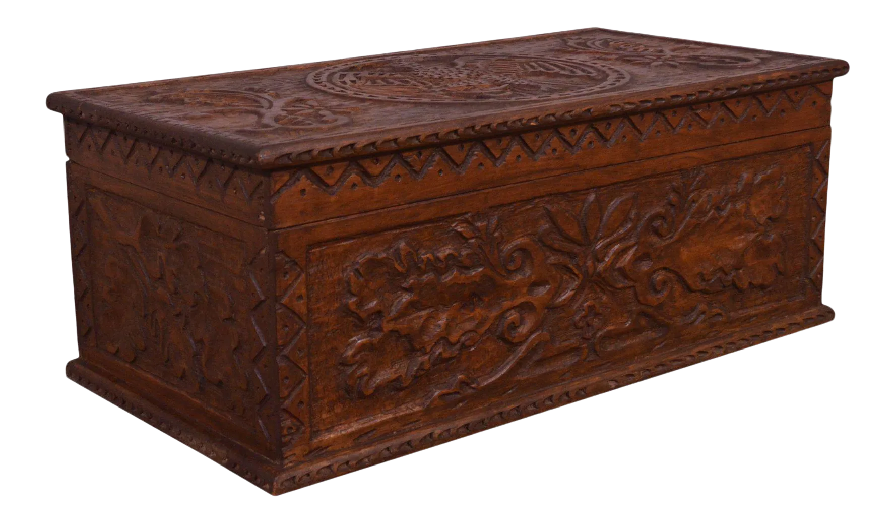Antique Hand Carved Wood Chest with Eagle | Chairish