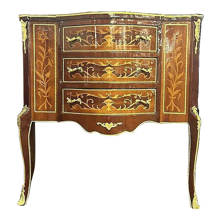 French Rococo Style Commode With 3 Drawers and Gold Details | Chairish