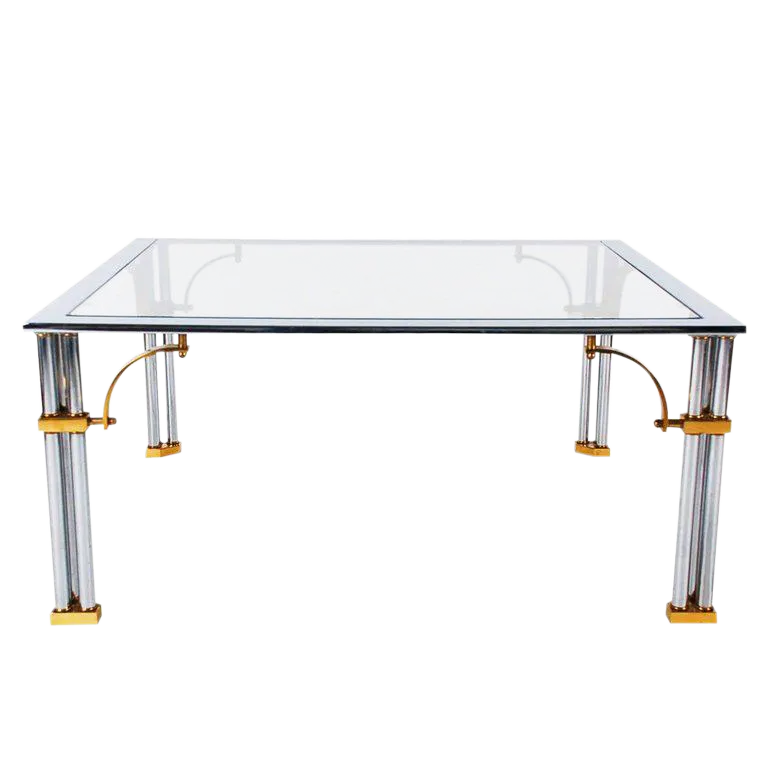 Hollywood Regency Brass & Glass Cocktail Table | Chairish