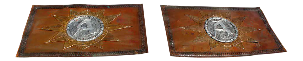 Antique French Hand Hammered Copper Signs - a Pair | Chairish