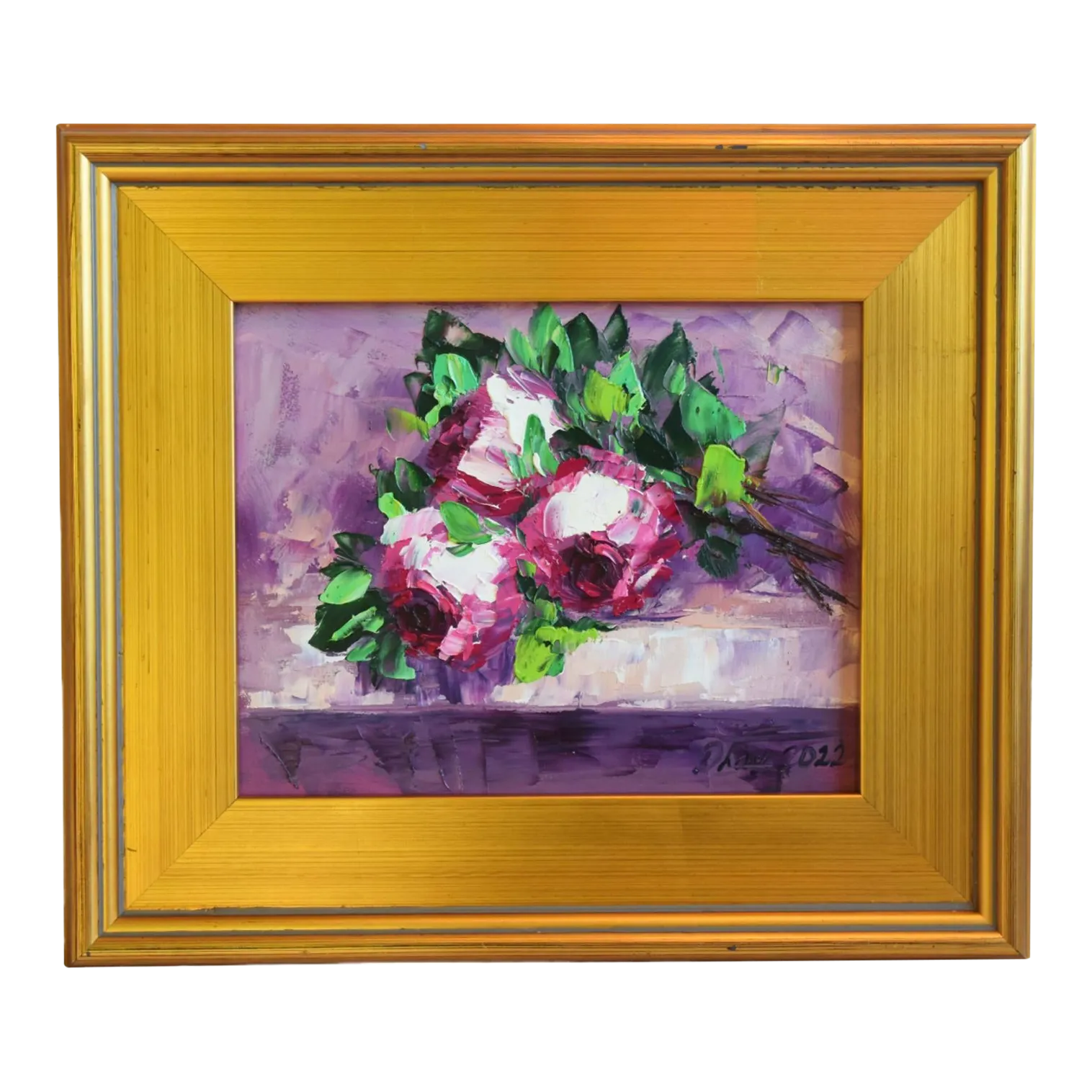 Lavender Floral Bouquet of Roses Artist “ Dorothy Laz” Signed Oil ...
