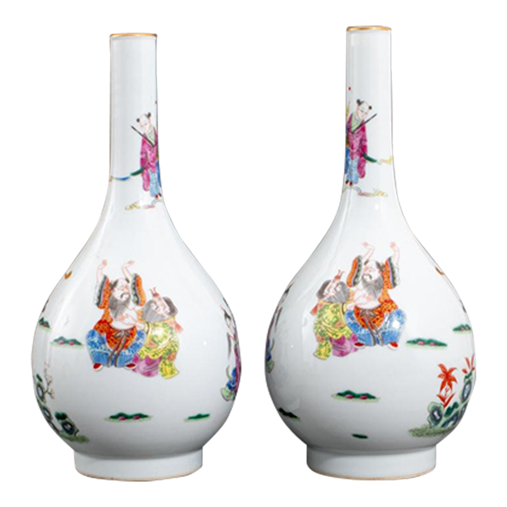 Chinese Daoguang Mark Immortal Vases, Pair | Chairish