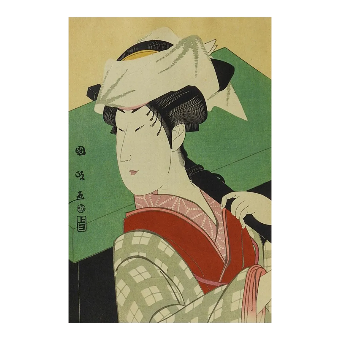 Vintage Mid Century Japanese Woodblock Portrait Print Kabuki Actor