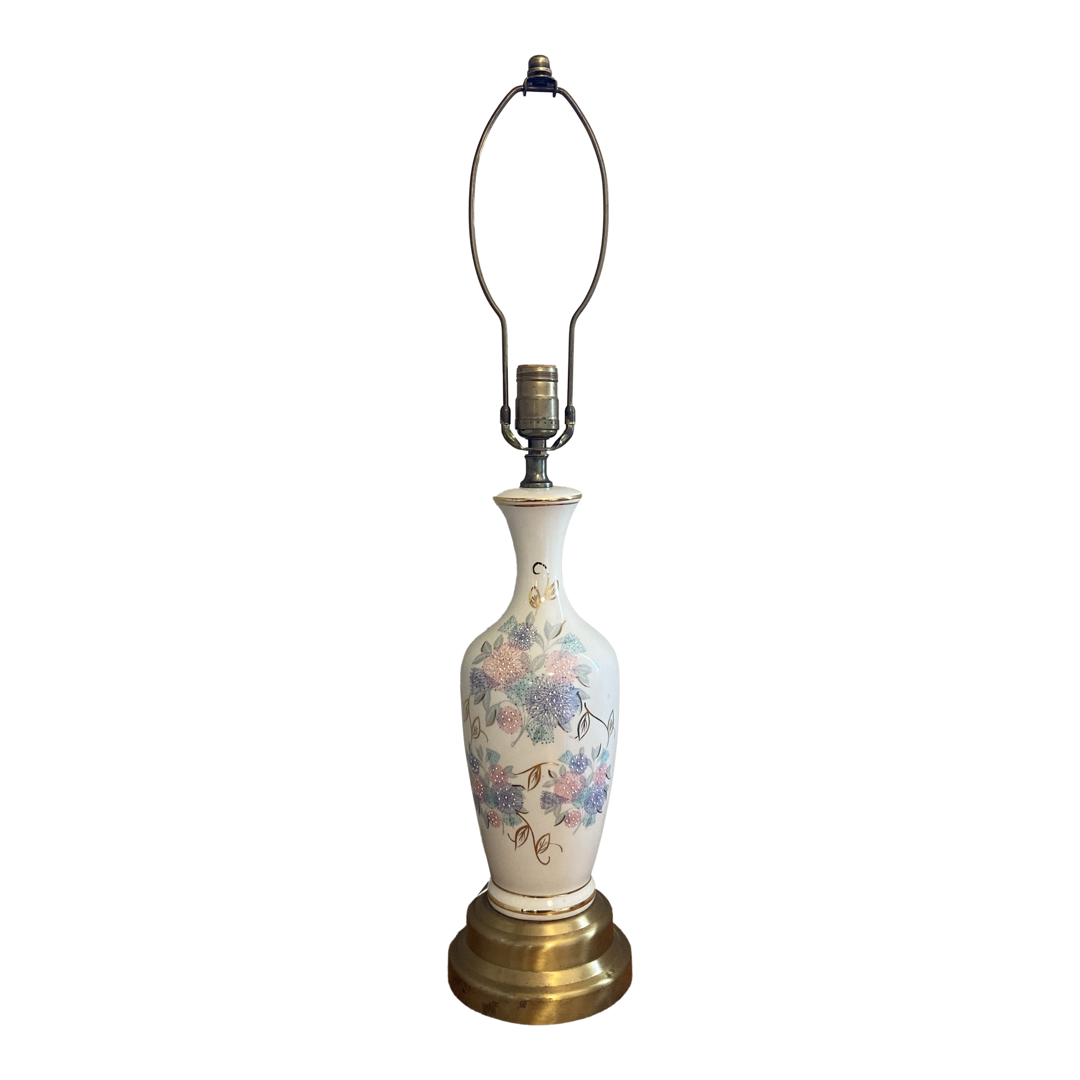 Midcentury Hand Painted Ceramic Lamp With Floral Design | Chairish