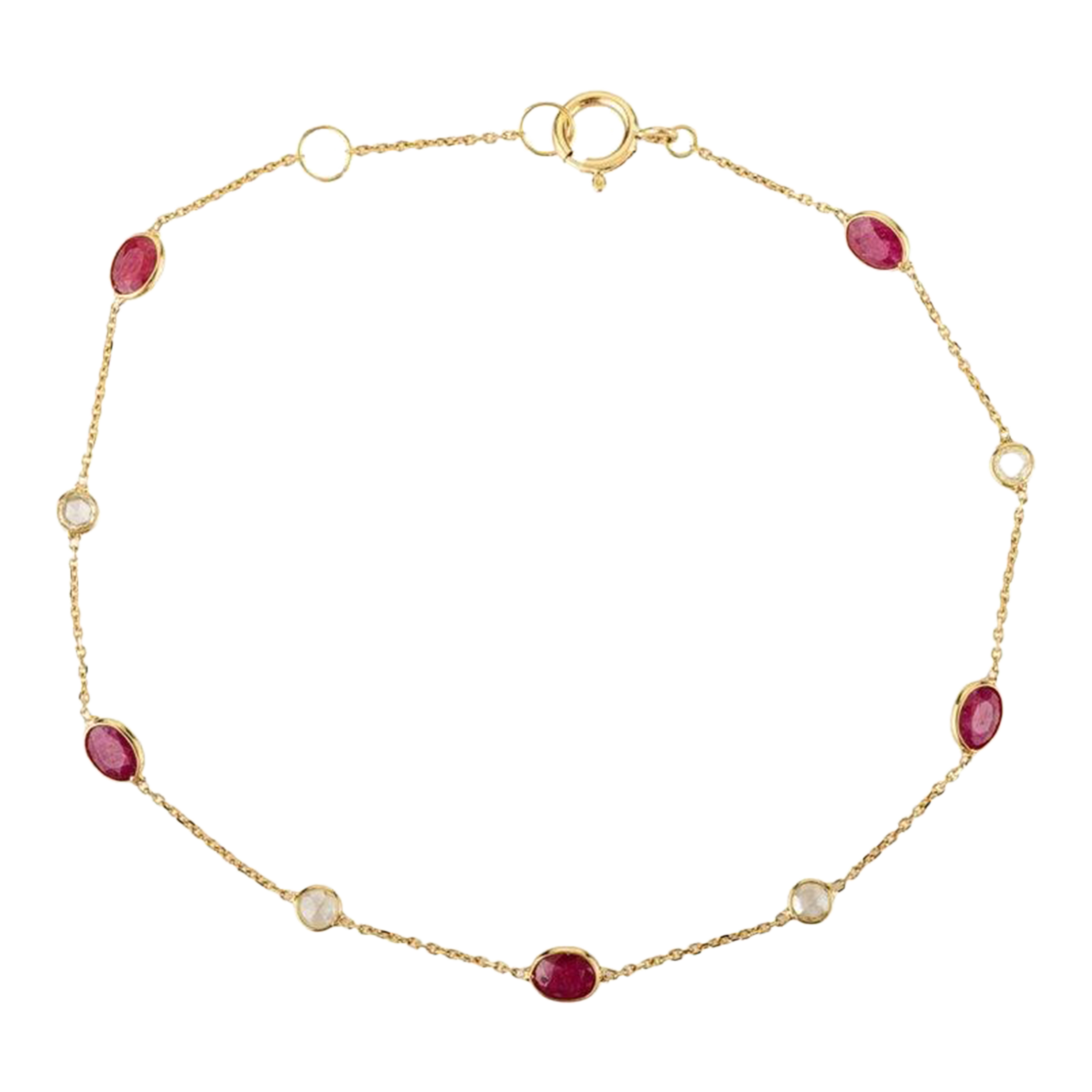 Natural Ruby Diamond Chain Bracelet in 18k Solid Yellow Gold | Chairish