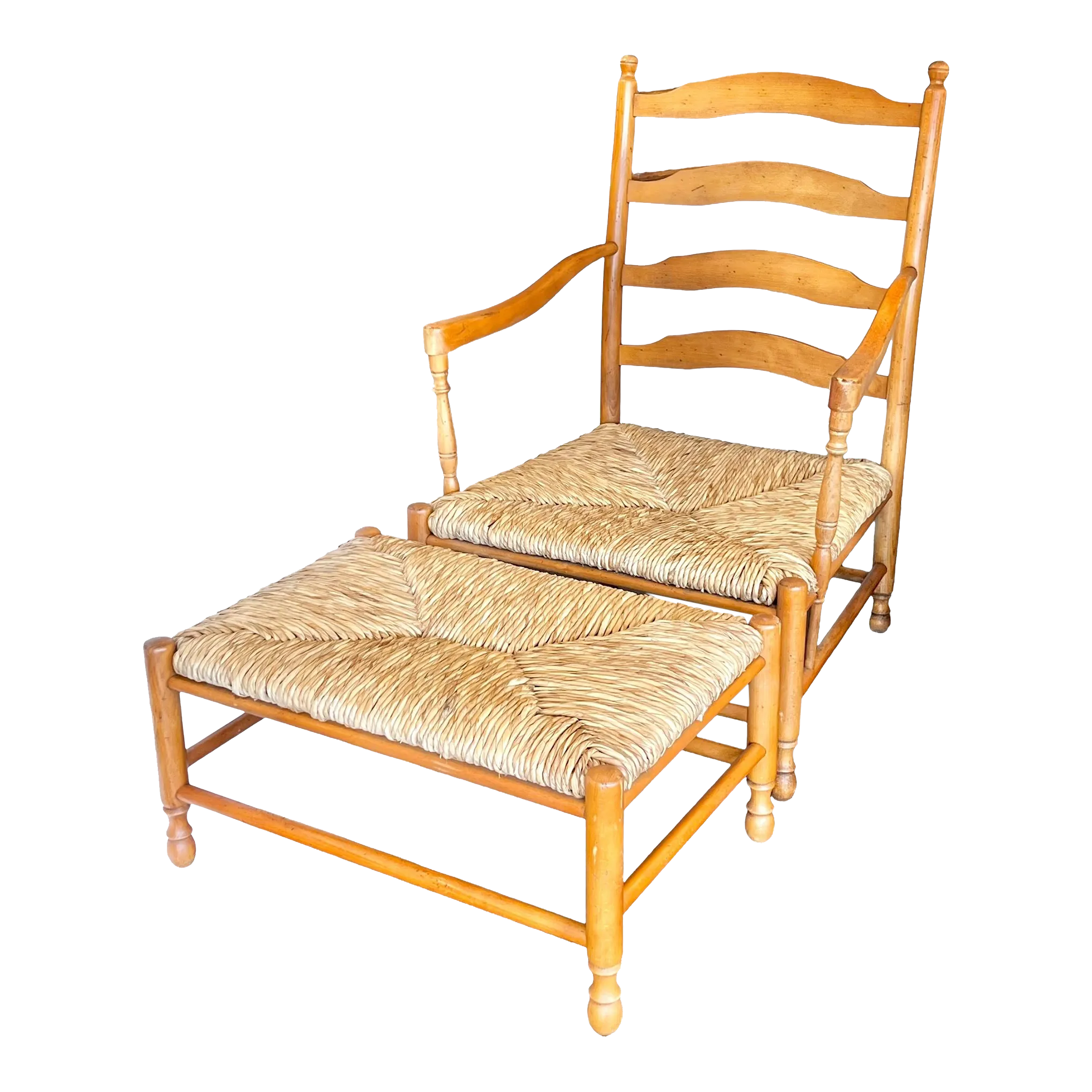 Vintage Oversized Spanish Ladder Back Rush Seat Armchair and Matching ...