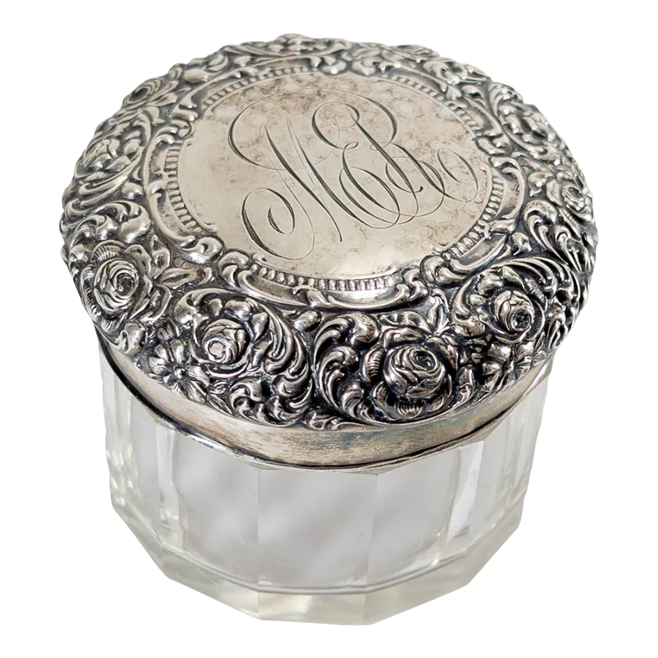 Early 20th Century Sterling Silver and Crystal Vanity Powder Jar by ...